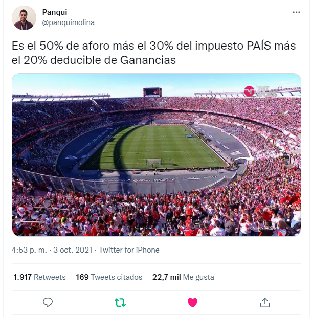 Tweets destacados. Memes: aforo en canchas y el impuesto PAIS - TRIBUTUM